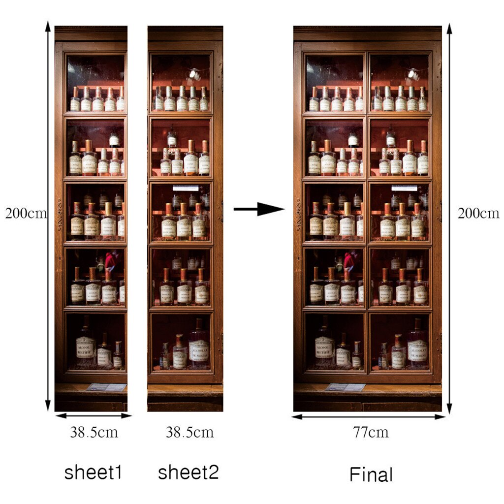 Pvc Door Sticker Vintage Wood Bookshelf Bar Counte... – Grandado