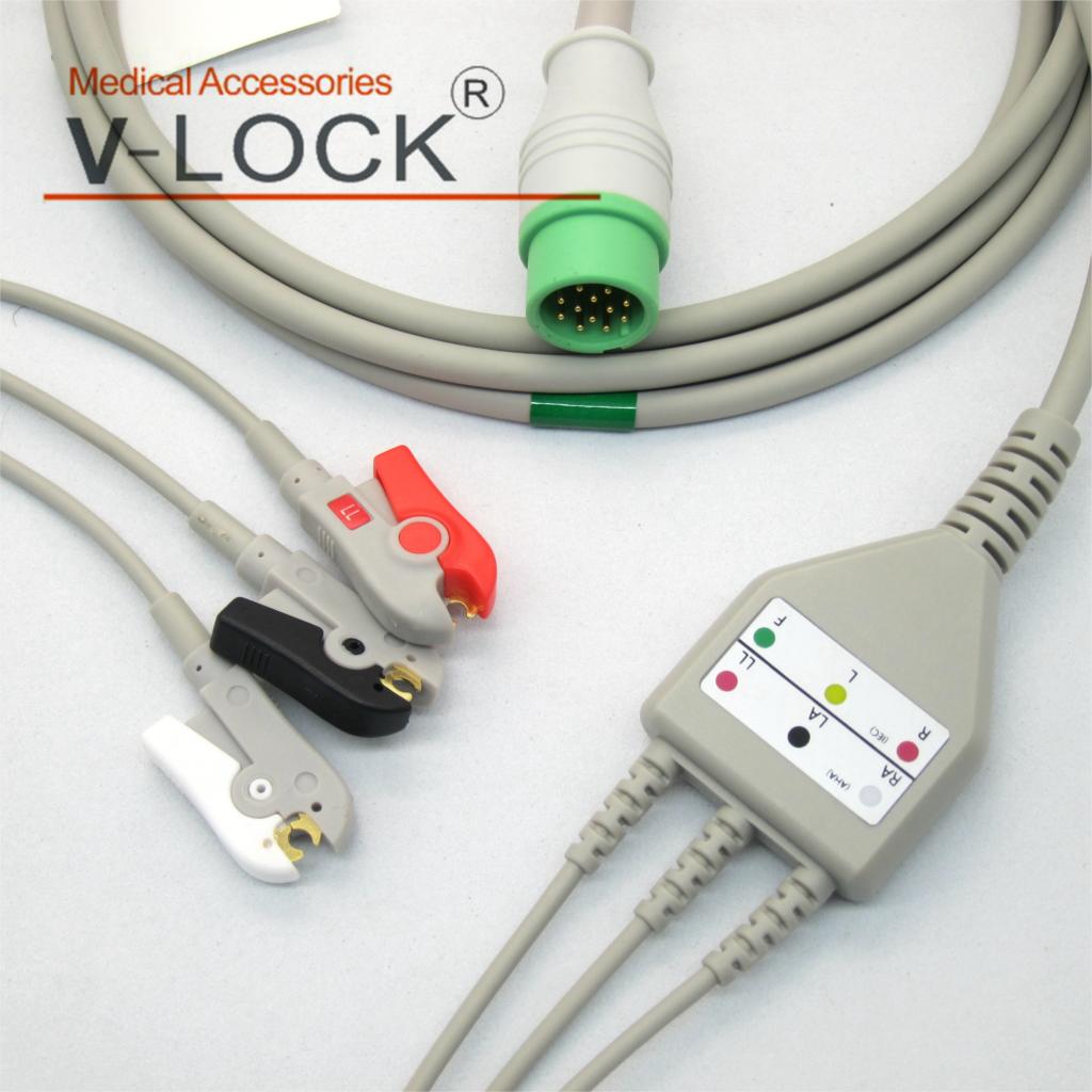 One-piece ECG Cable With 3leads 5leads Grabber Sna... – Vicedeal