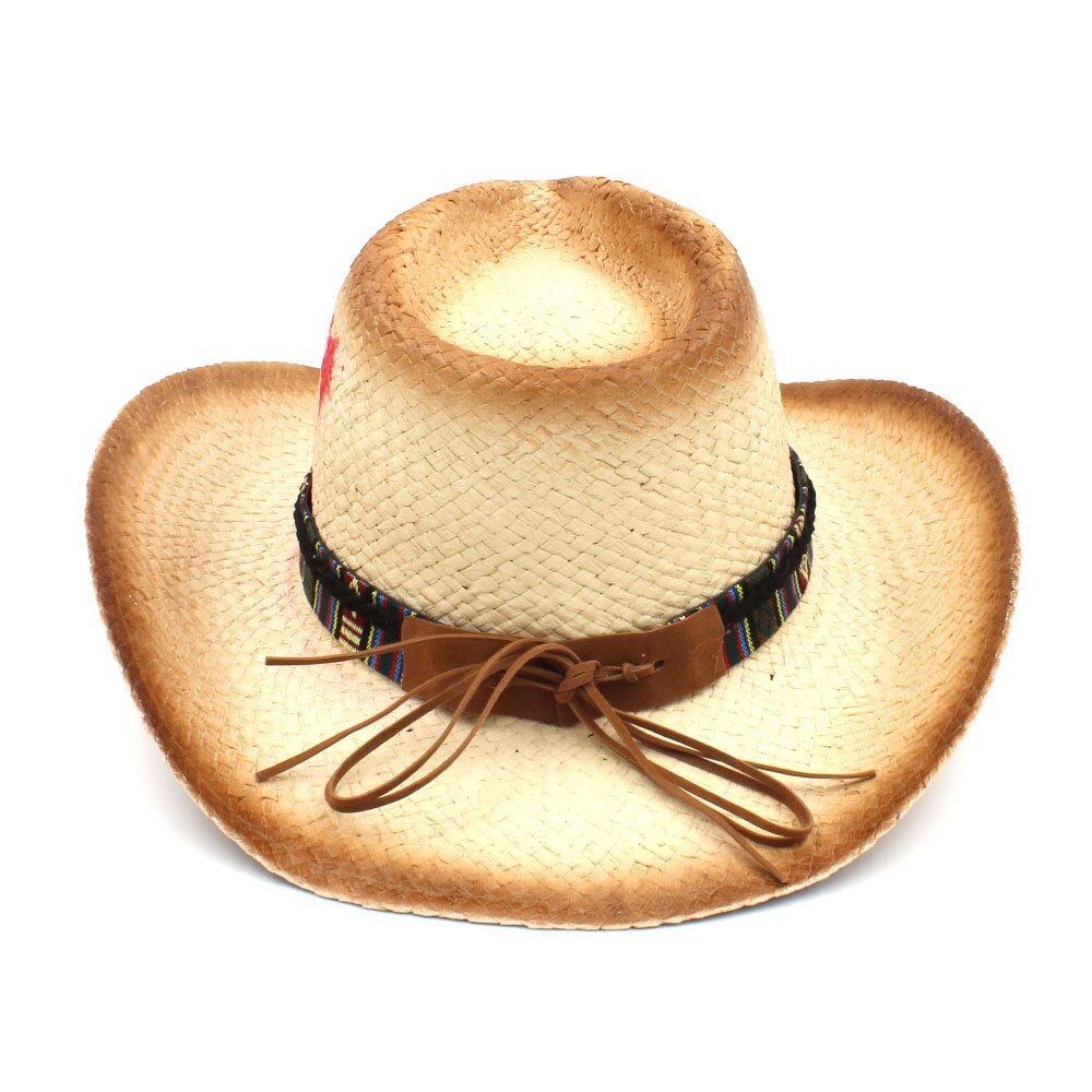 Women Men Straw Western Cowboy Hat With Bohemia Bu... – Grandado