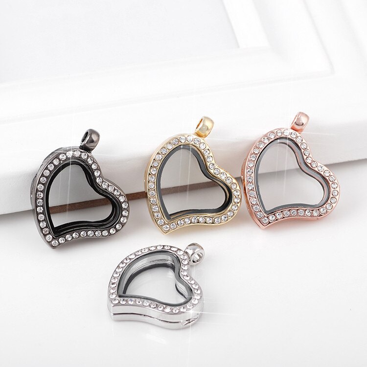 10pcs/lot Rhinestone Heart Floating Memory Locket ... – Grandado