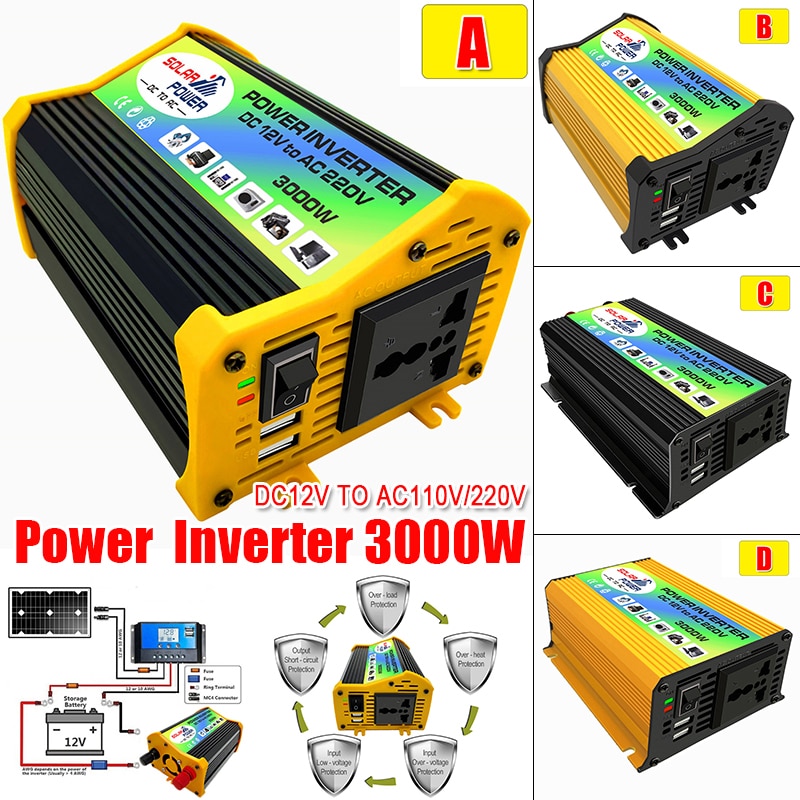 3000w toppe strøm bil sol inverter dc12v til ac1... – Grandado