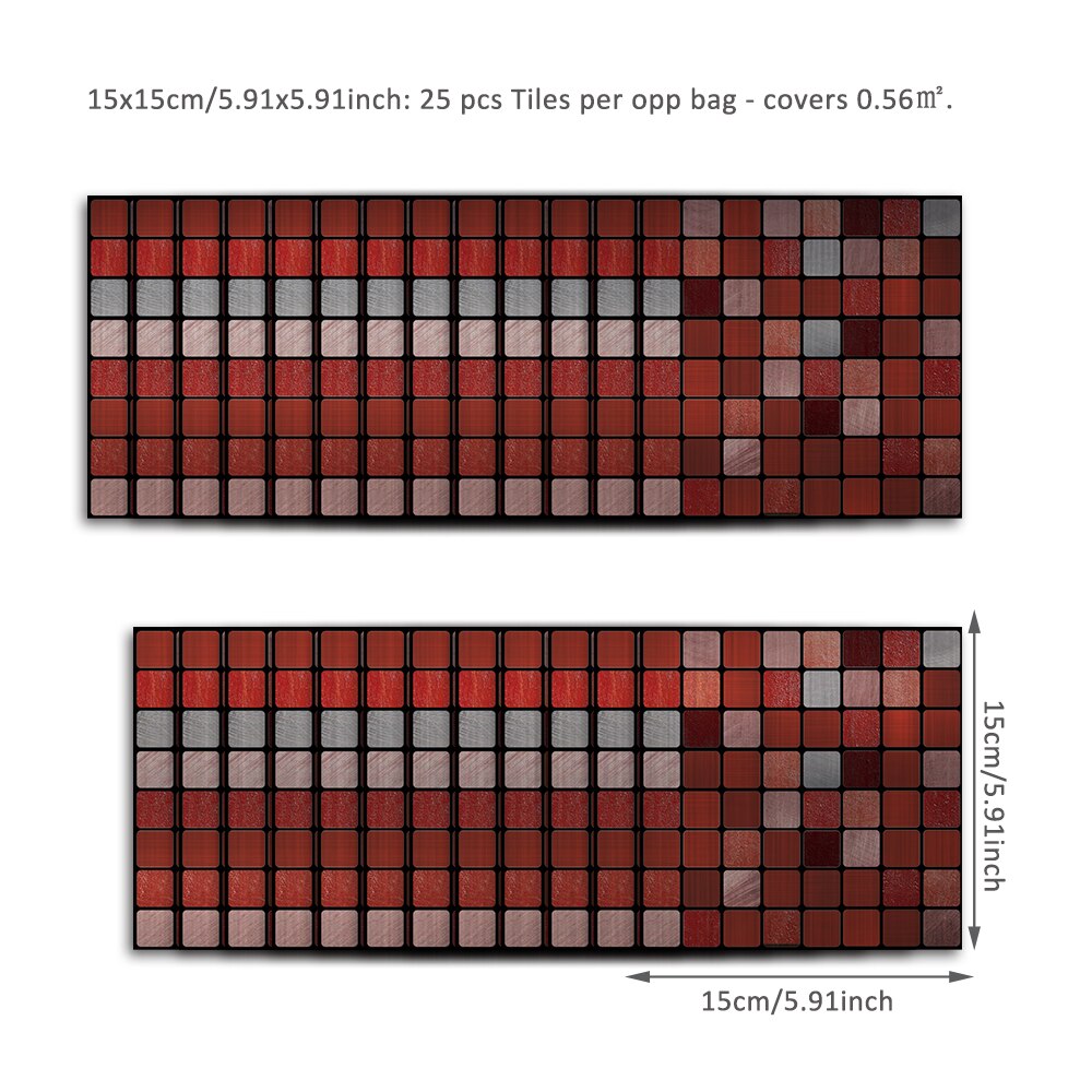 25Pcs 10/15/20CM Red Metallic Lattice Mosaic Wall ... – Vicedeal