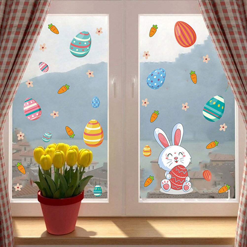 3 Sheets Easter Eggs Window Clings Easter Festival... – Grandado