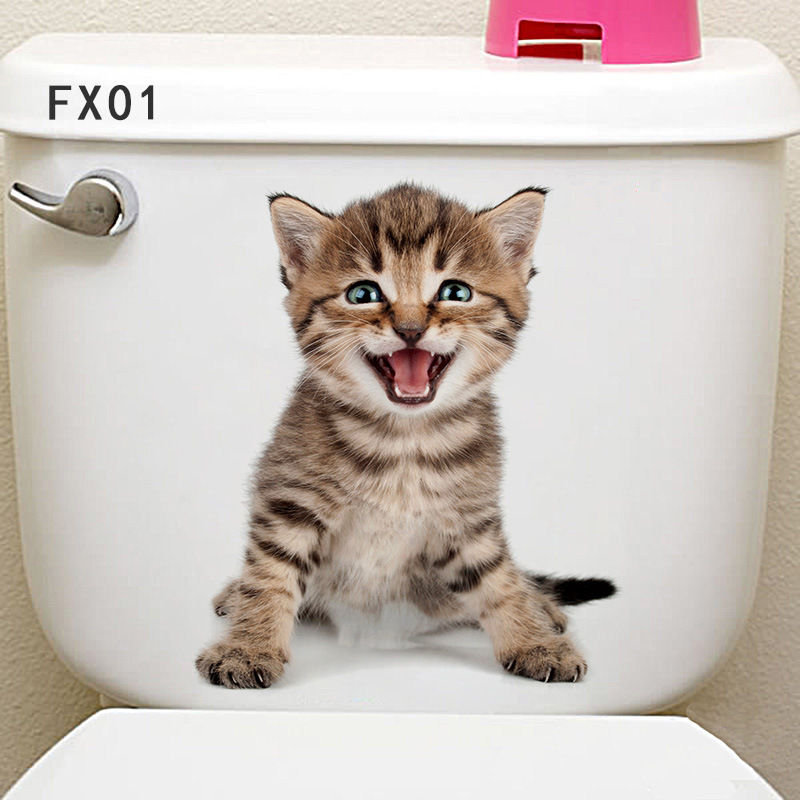 Vivid 3D Cat Dog Animal Toilet Stickers Home Decor... – Grandado