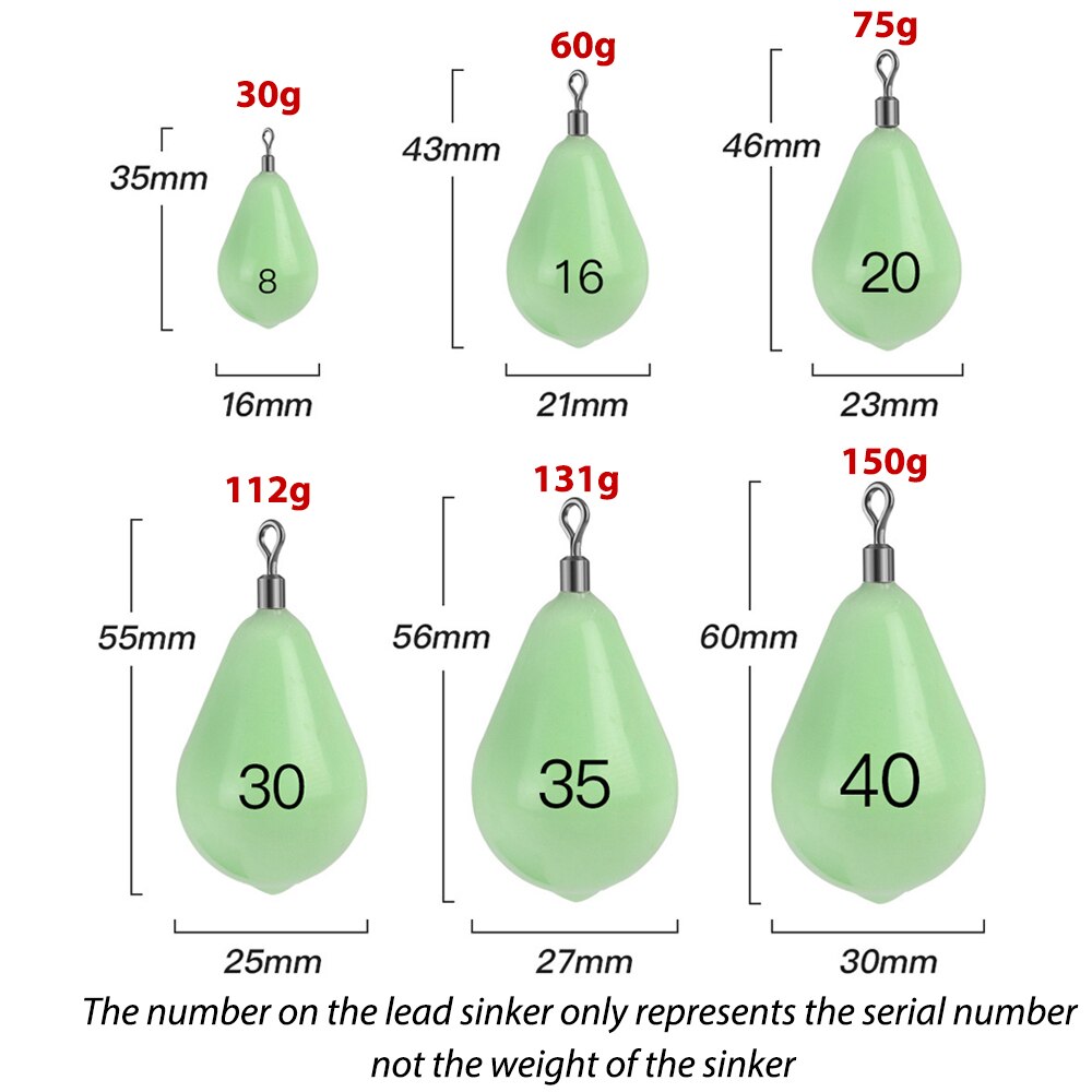 1pc lysende blylodd 30g 60g 75g 112g 131g 150g van... – Grandado