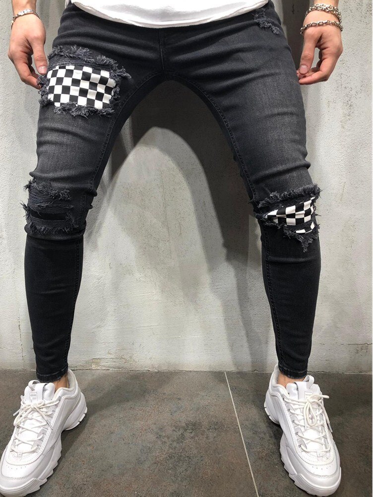 2021Men's Spliced Skinny Ripped Destroyed Stretch ... – Grandado