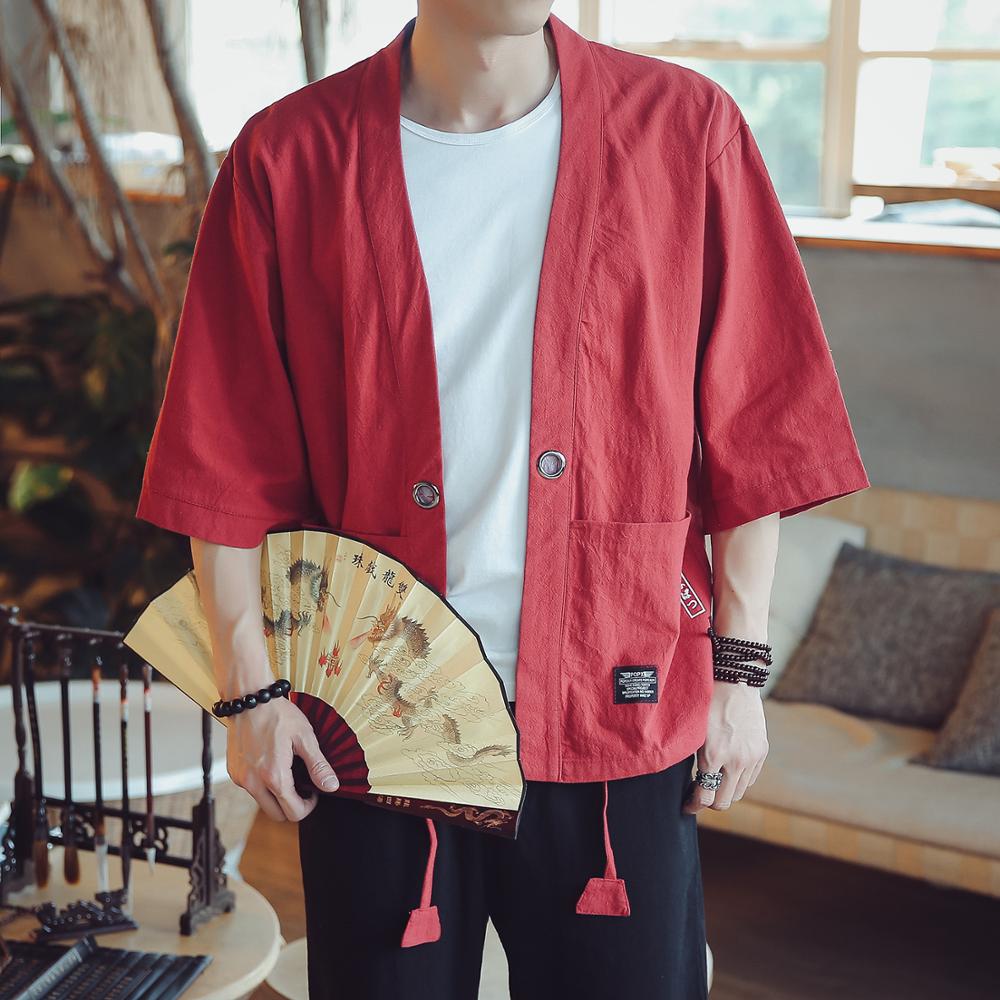 Cotton Linen Kimono Cardigan Men Japanese Obi Male... – Grandado