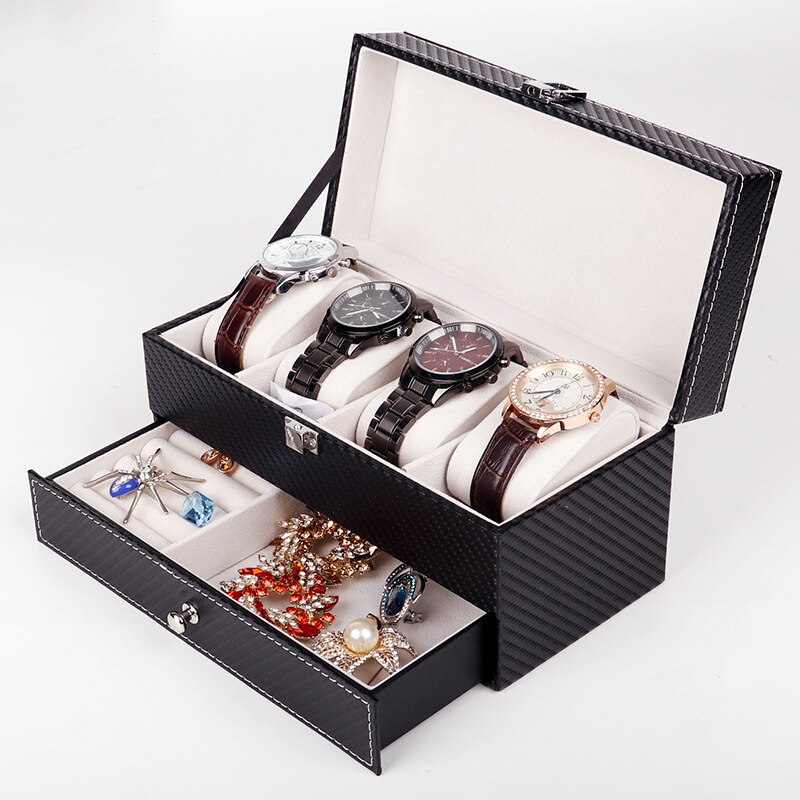 Organizer Carbon Fiber Double Layer Boxes Watch Ne... – Grandado