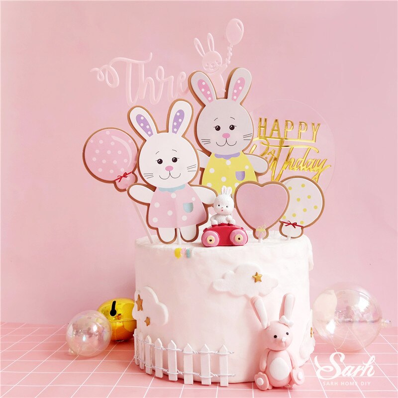 Bunny Balloon Cake Topper Happy Birthday Rabbit Be... – Grandado