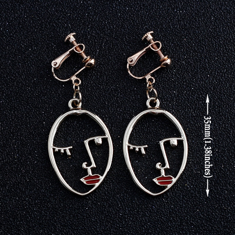 Abstract Art Face Earrings No Hole Ear Clip Gold C... – Grandado