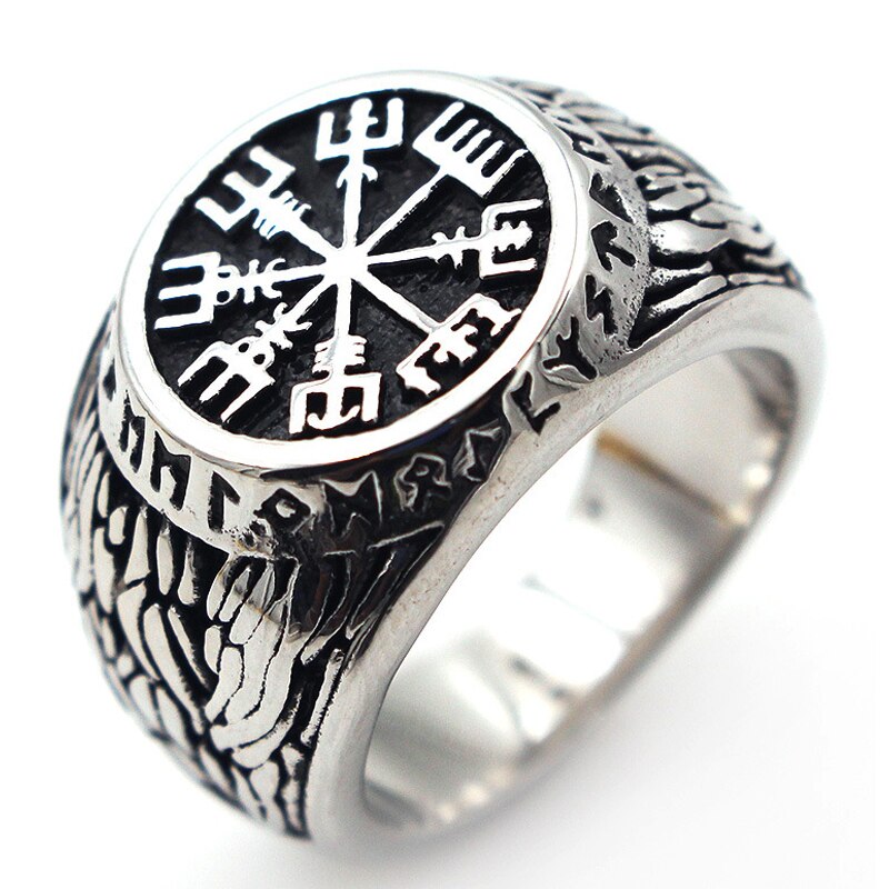 Retro Viking Symbol Aegishjalmur Ring Men's Stainl... – Grandado