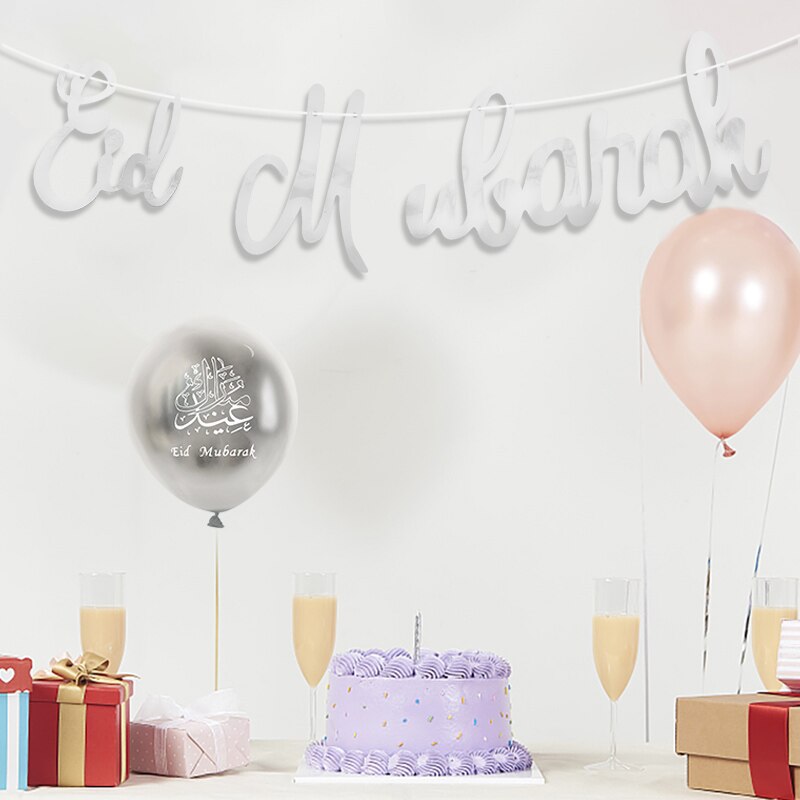 EID MUBARAK Banner Glitter Gold Rose Sliver Letter... – Grandado