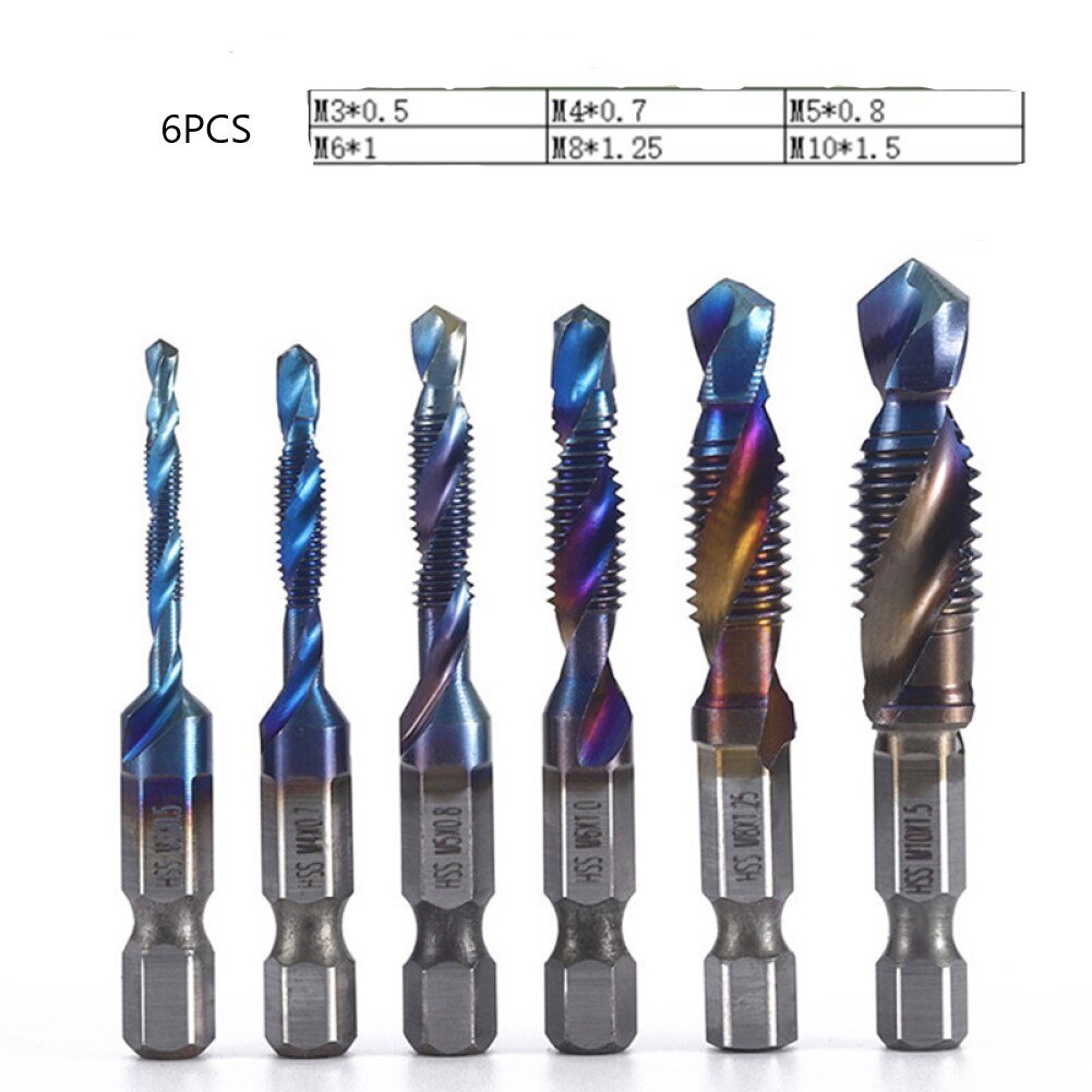 6pcs Hex Shank Drill Bit M3-M10 Threaded Blue-coat... – Grandado
