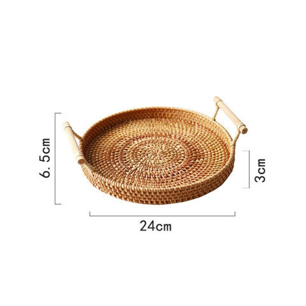 Home Handwoven Rattan Storage Tray With Wood Handl... – Vicedeal