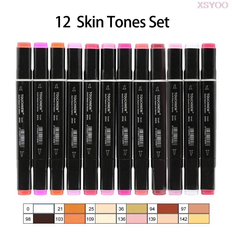 TOUCHNEW 12/24Colors Sketch Skin Tones Marker Pen ... – Grandado
