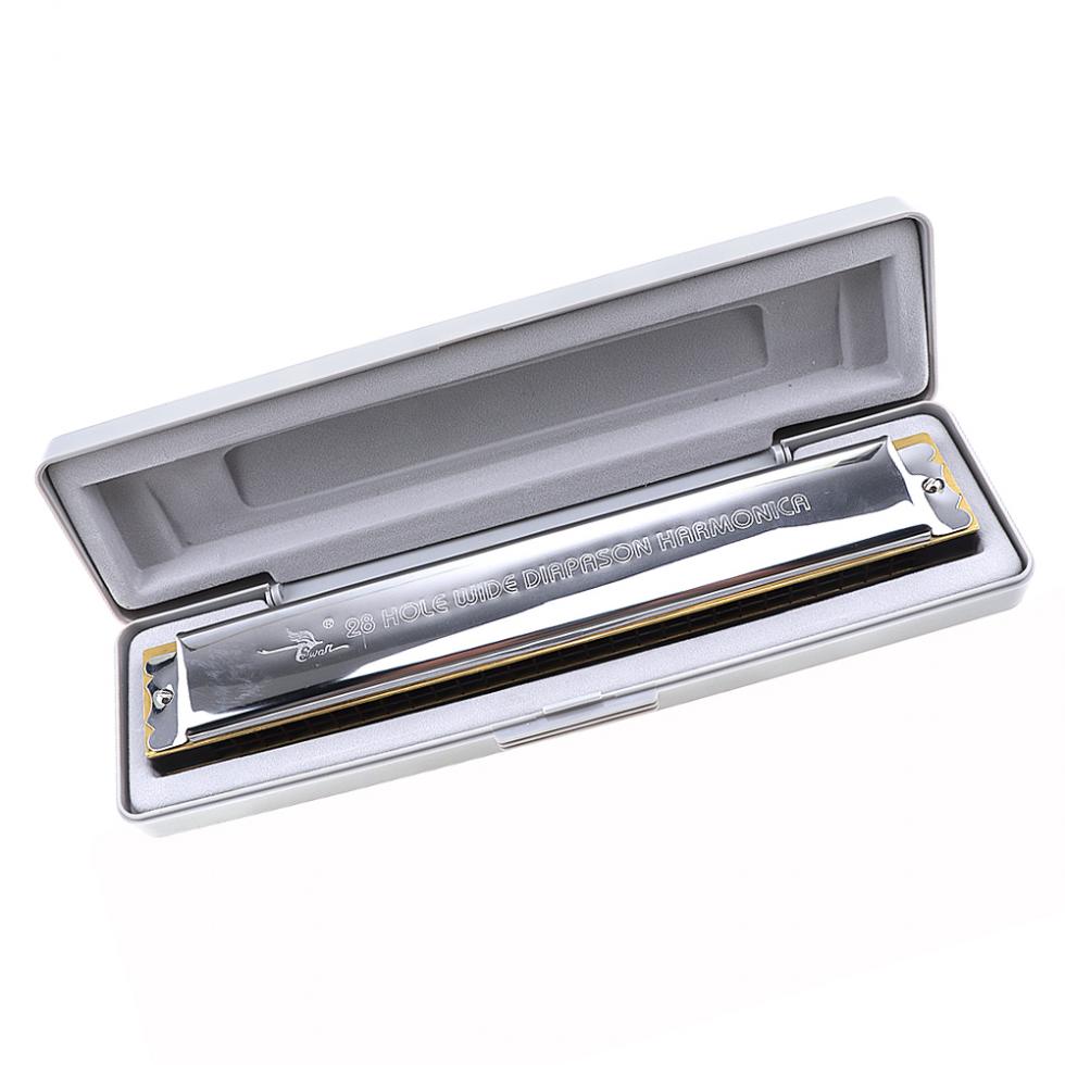 28 Holes Silver Complex Tone Harmonica Diatonic Bl... – Grandado