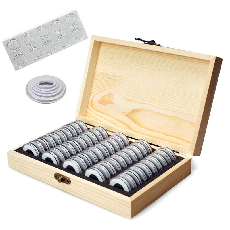 50pcs Coin Holder Case with Wooden Storage Box Rou... – Grandado