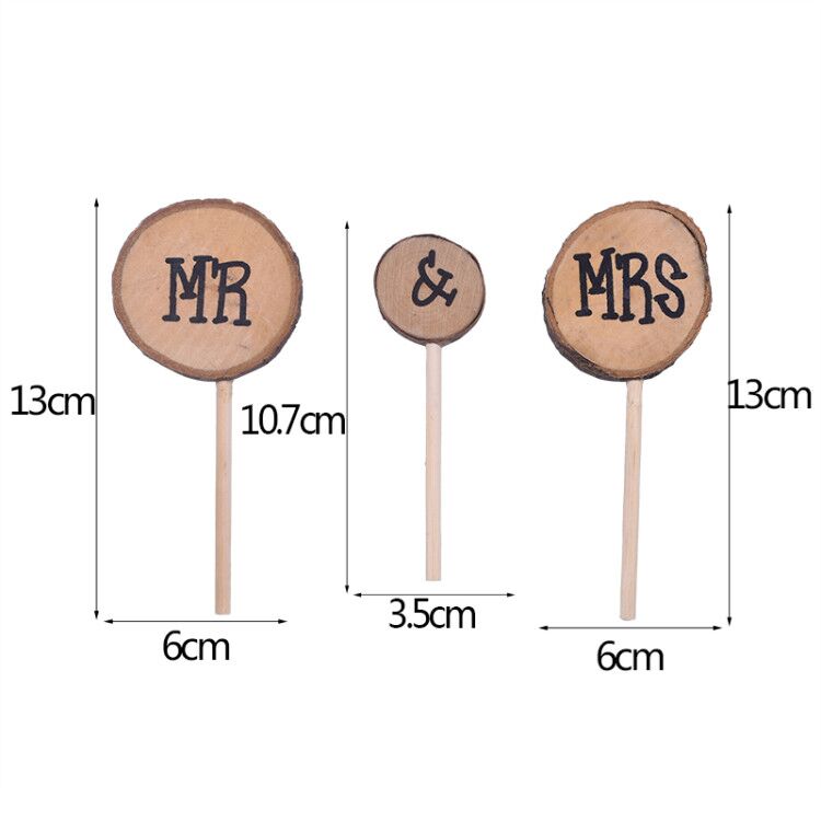 1/3Pcs Mr & Mrs Wedding Cake Topper Houten Lie... – Vicedeal