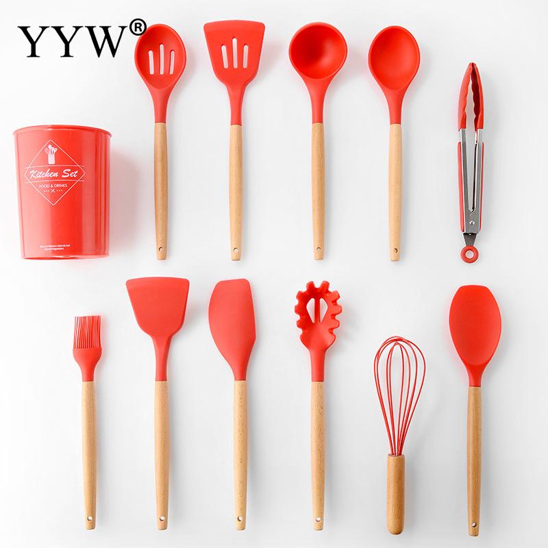 Silicone Kitchen Cooking Utensil Sets 12pcs Wooden... – Grandado