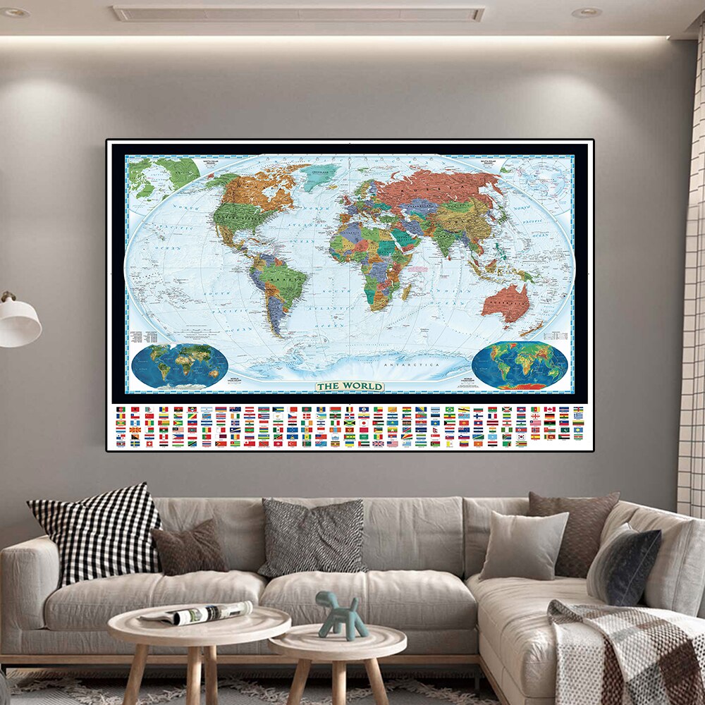 The World Map with National Flags Large Poster Non... – Vicedeal