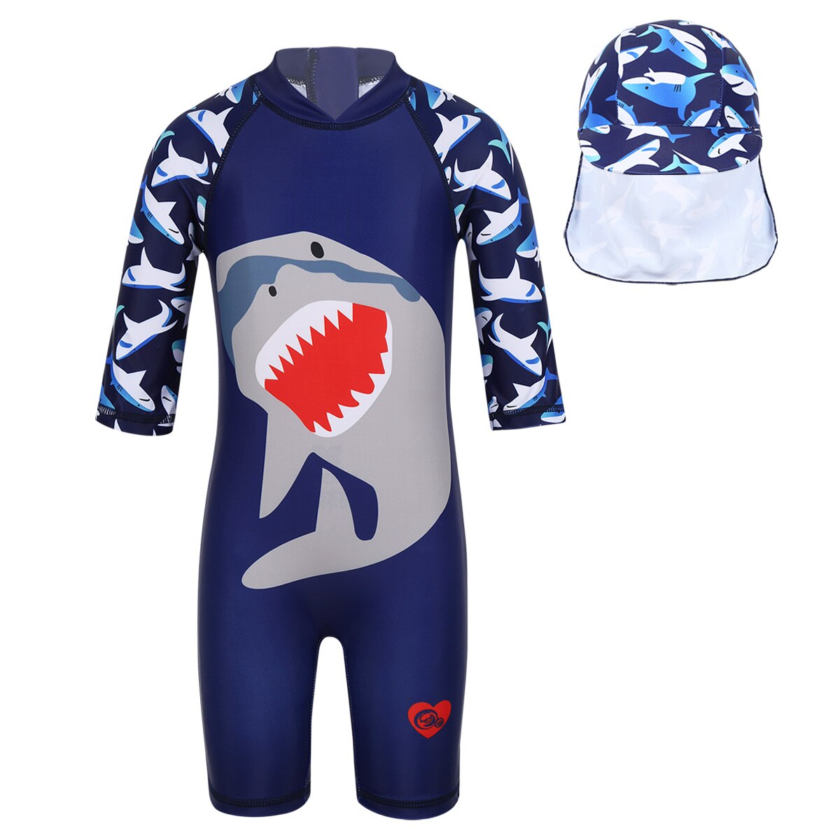 Kids Jongens Een stuk Shark Patroon Gedrukt Rits R... – Vicedeal