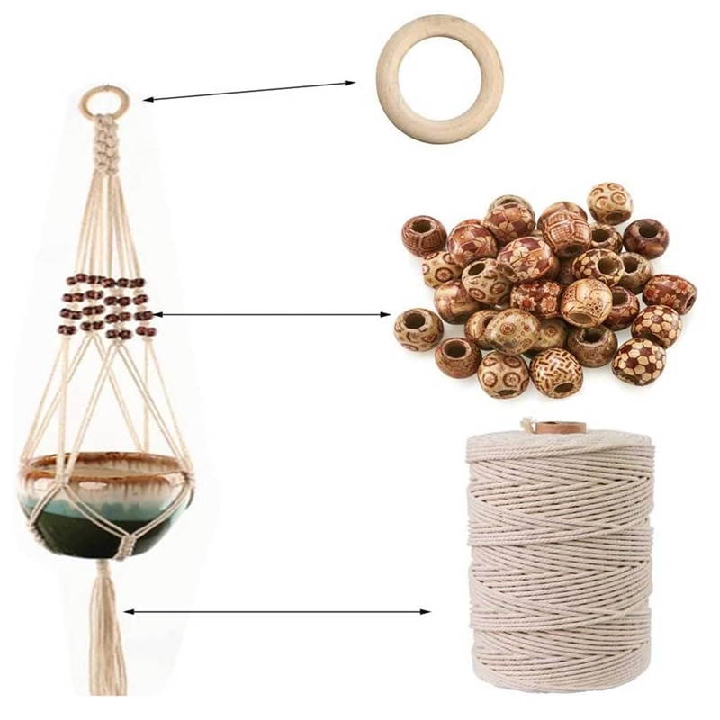 Natural Macrame Cord 3mm Cotton Cord with 8Pcs Woo... – Vicedeal