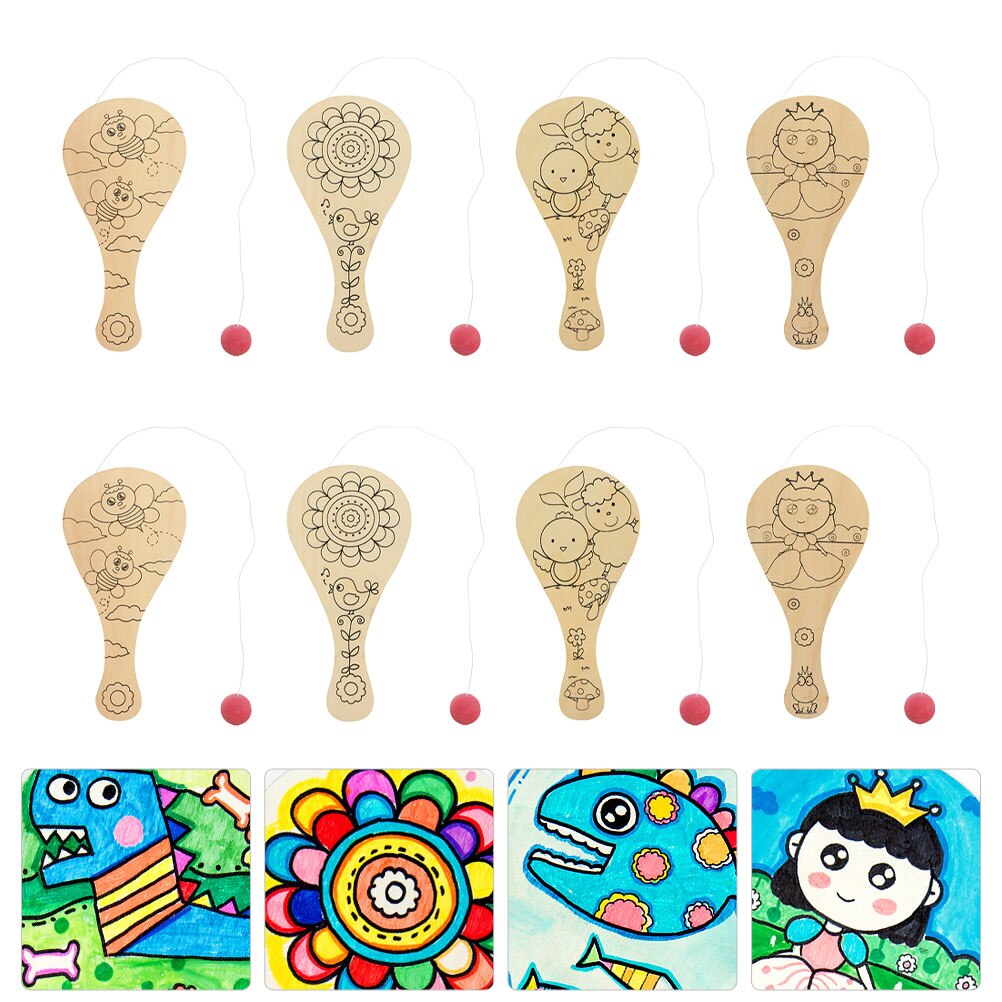 8pcs DIY Wooden Rackets Paddle Shape Wooden Racket... – Grandado