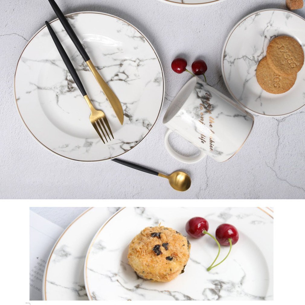 plate European Style Marble Pattern Ceramic Tablew... – Vicedeal