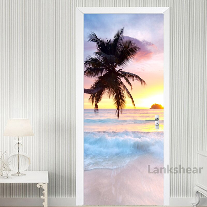 Modern 3D Door Sticker Seaside Landscape Coconut T... – Vicedeal