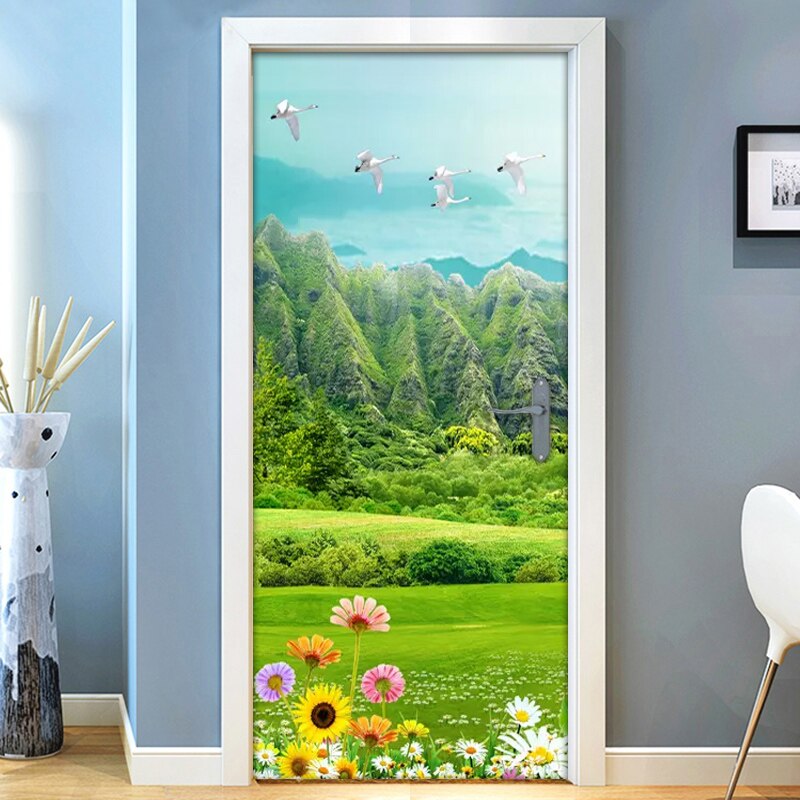 Grassland Flowers Door Sticker Nature Wall Mural W... – Vicedeal