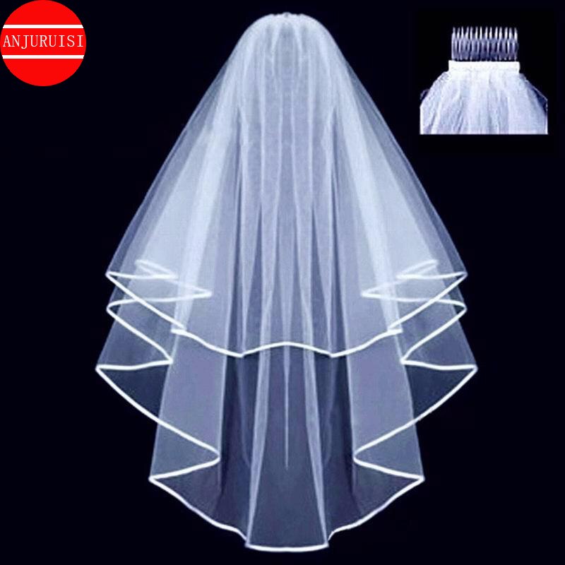 Two Layer Short Wedding Veil Simple Edge Cheap Whi... – Grandado