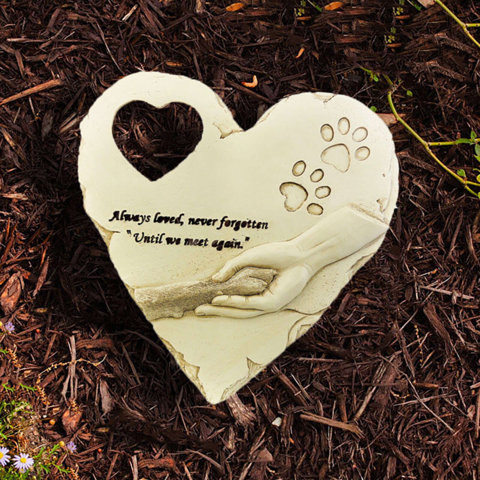 Engraved Pet Memorial Stone Heart-Shaped Paw Print... – Grandado