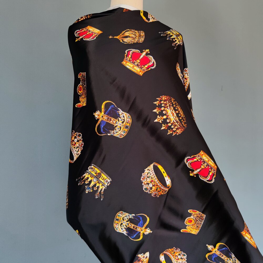 Pura tela de seda dupion corona negro tela de seda... – Grandado