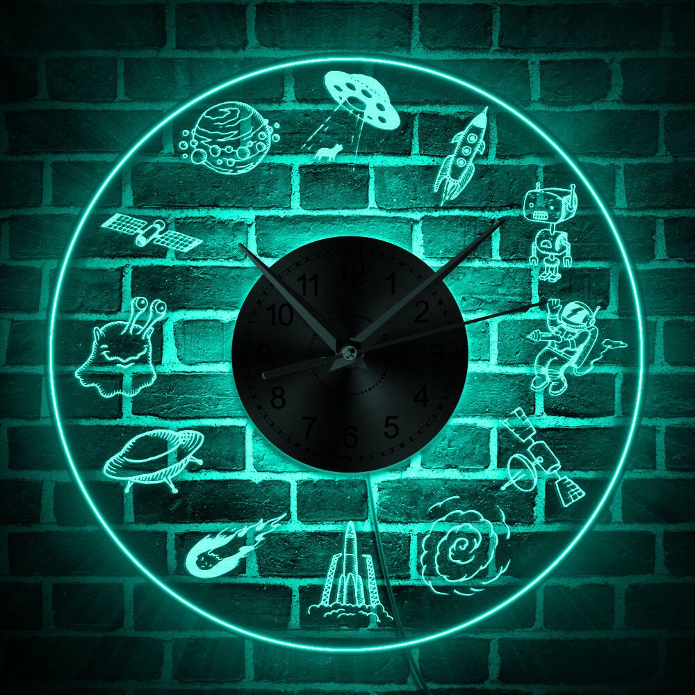Universe Space Symbol LED Neon Sign Wall Clock Ast... – Vicedeal