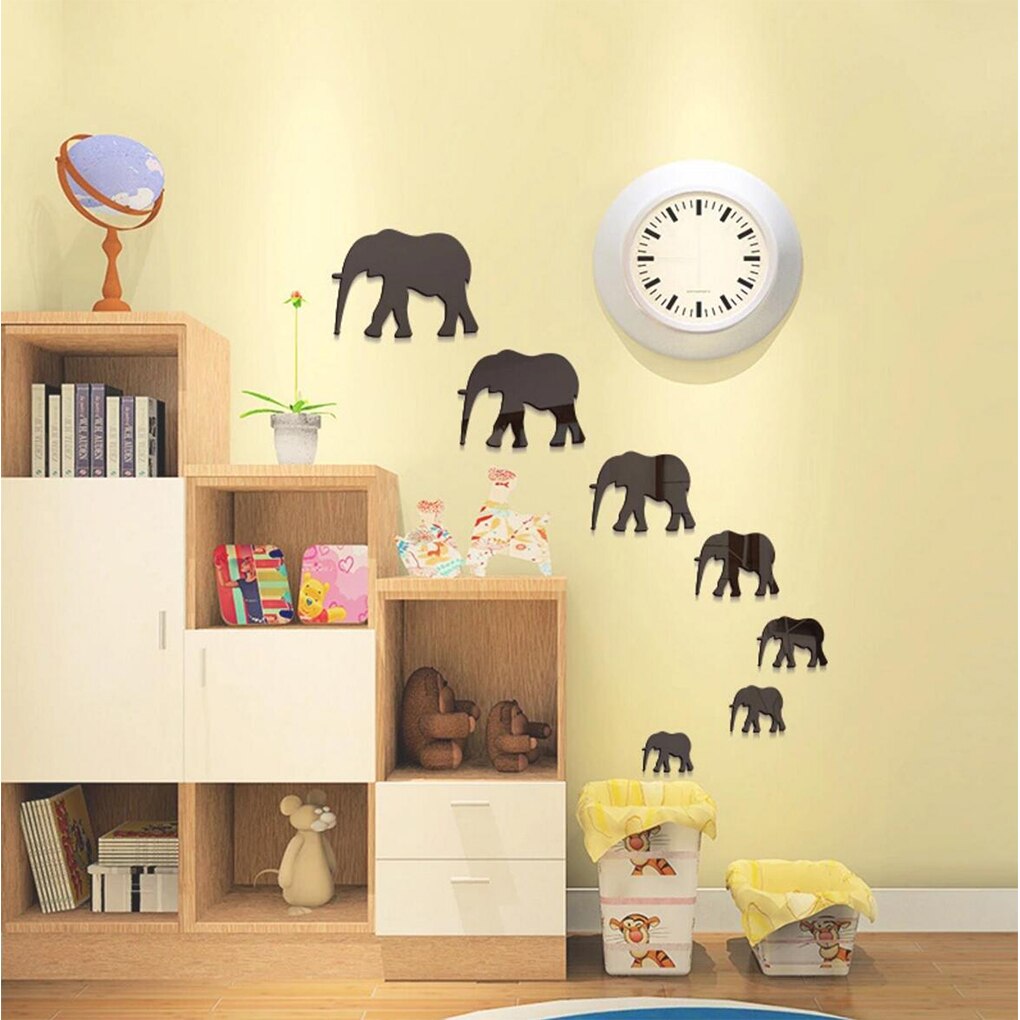 7pcs/Set Elephant 3D Mirror Wall Sticker DIY Self-... – Grandado