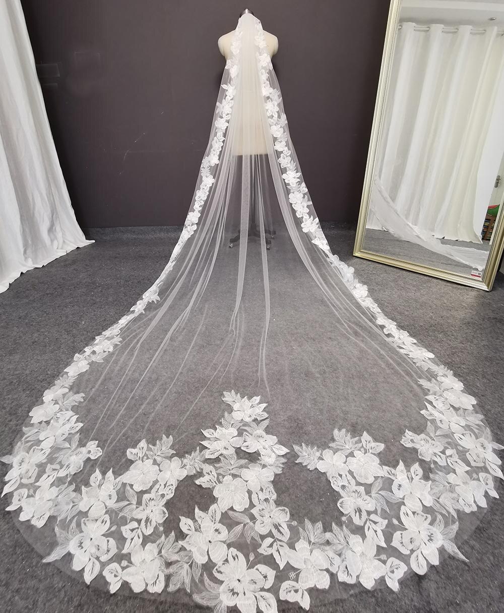 Smuk blomst blonde bryllup slør 3 meter 1 lag blød... – Grandado