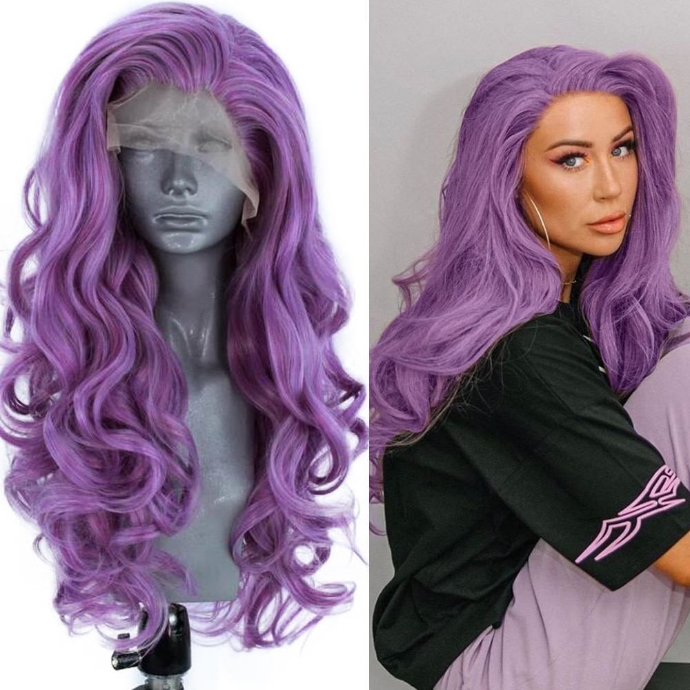 QUINLUX WIGS Synthetic Hair Purple Wavy Lace Front... – Grandado