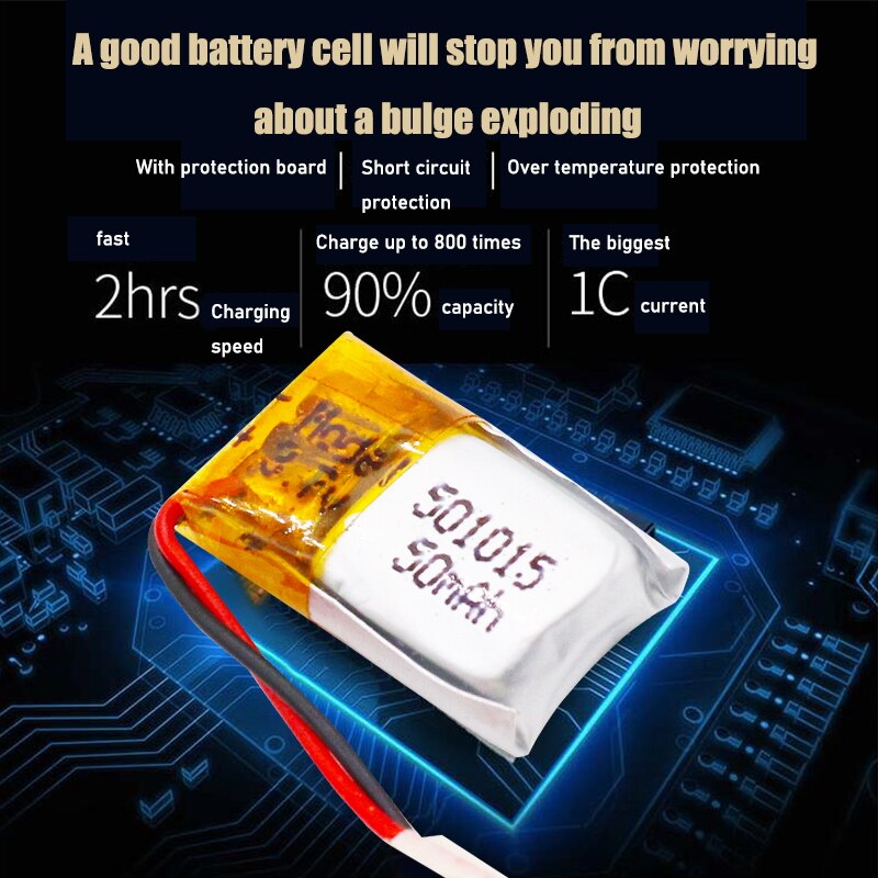 501012 3.7V 50mah Lithium Polymer Rechargeable Bat... – Grandado