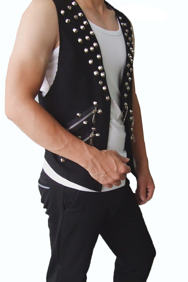 Men's Punk Vest Slim Nightclub Rock Stud Spike Zip... – Grandado