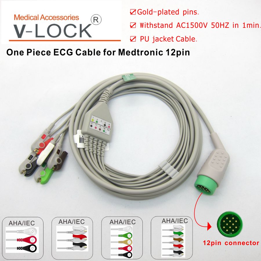 One-piece ECG cable with 5leads,clip for Medtronic... – Grandado