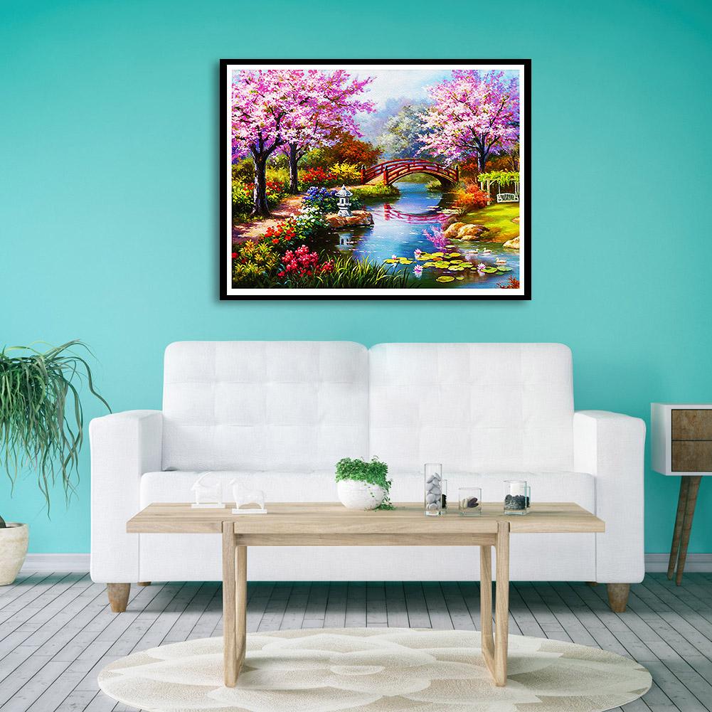 diy 5d diamond embroidery cherry blossom park scen... – Grandado