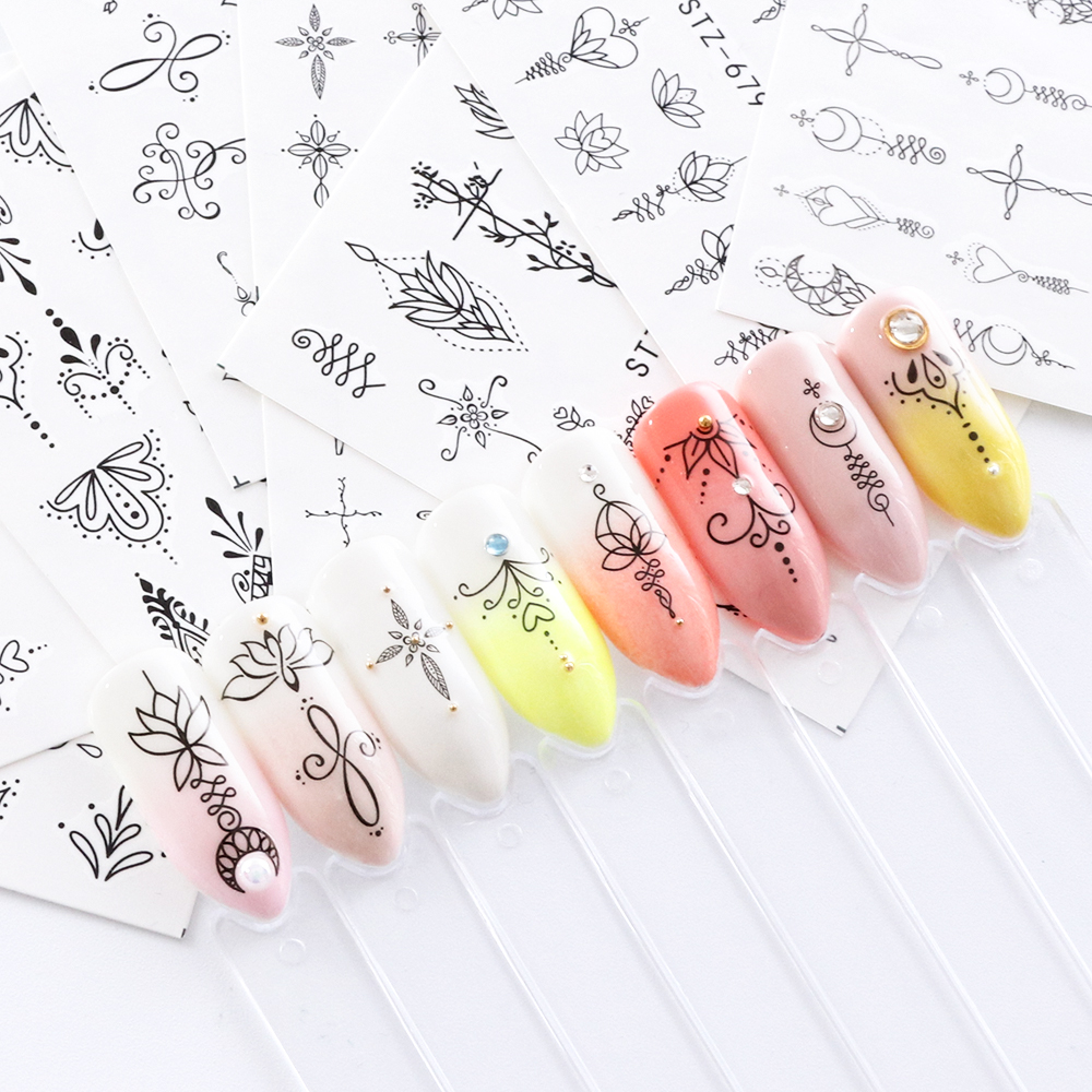8pcs/set Black Lace Vine Nail Water Sticker Lotus ... – Grandado