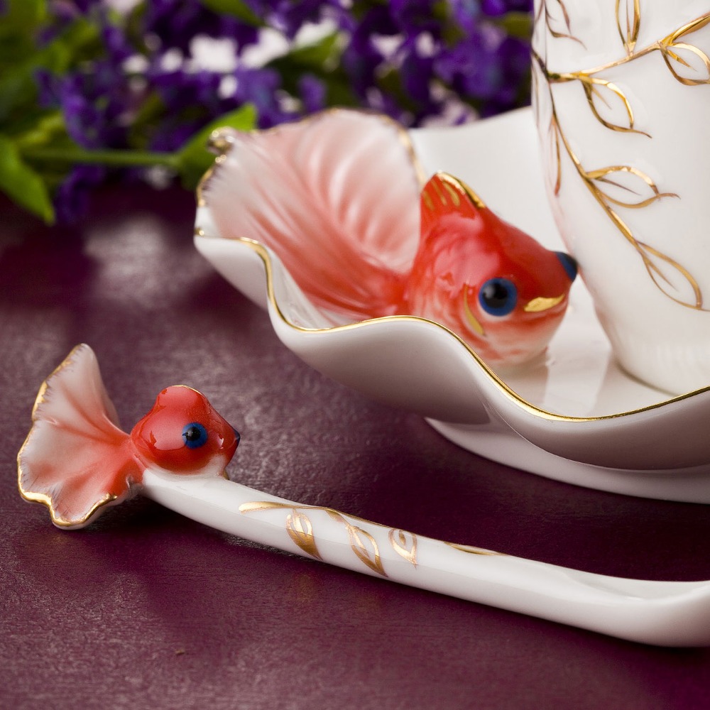 3D Goldfish Enamel Coffee Mug Cup Porcelain Tea Mi... – Grandado
