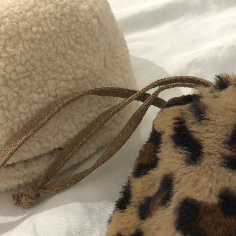 Drawstring Bags Casual Leopard Fluffy Plush Crossb... – Grandado