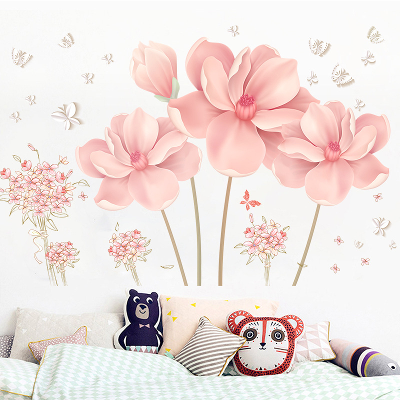 Large Watercolor Pink Flowers Wall Sticker Child N... – Vicedeal