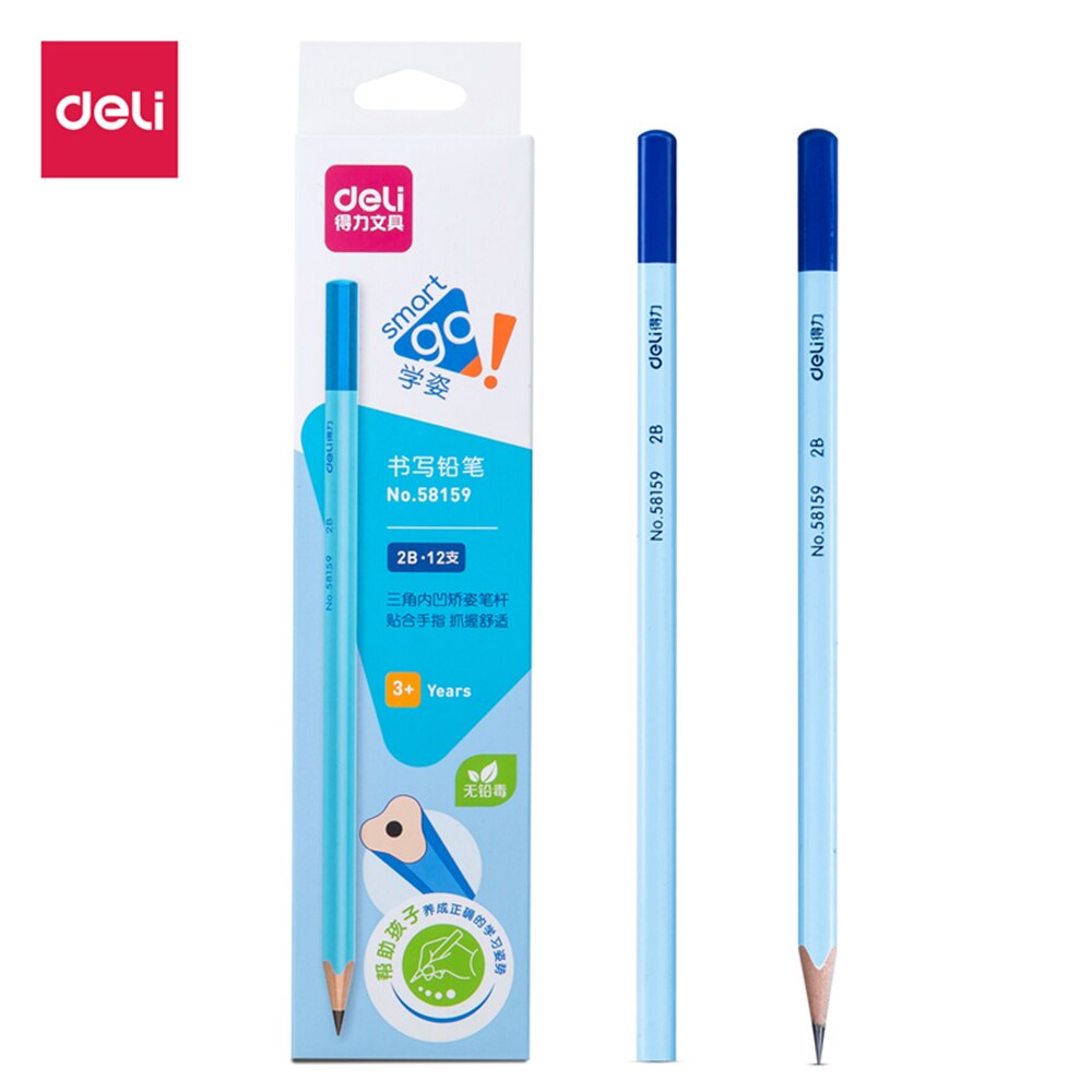 12pcs Deli Child Pencil Concave Triangle Rod HB 2B... – Vicedeal