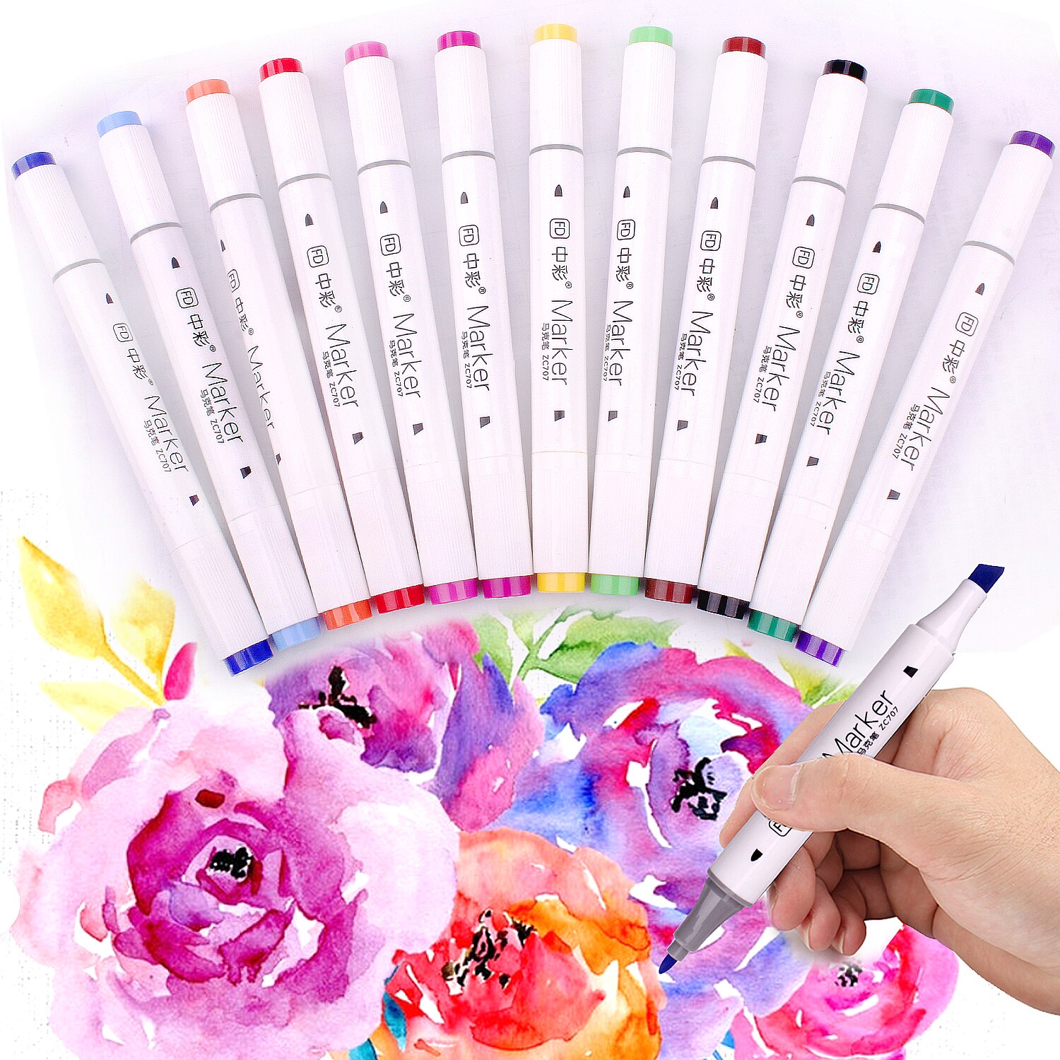 12 Colours Dual Tips Permanent Marker Pens Art Mar... – Grandado