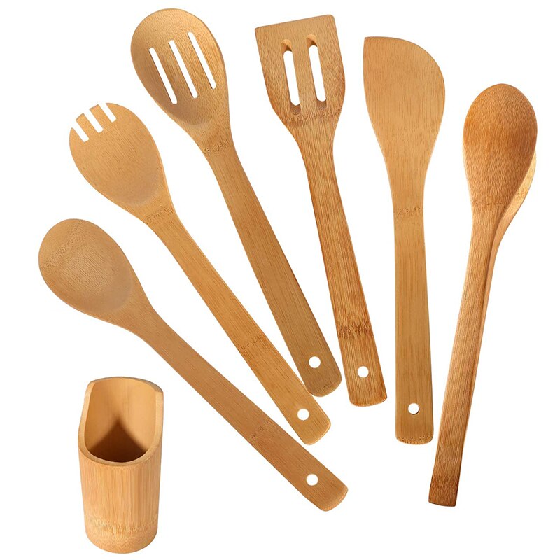 Bamboo Cooking Utensil Set with Holder -6 Piece Ki... – Vicedeal