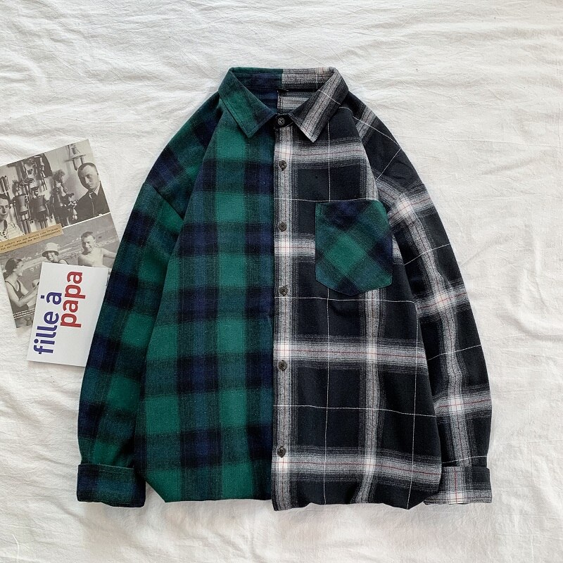 HIP HOP Streetwear Patchwork PUNK Casual Plaid Shi... – Grandado