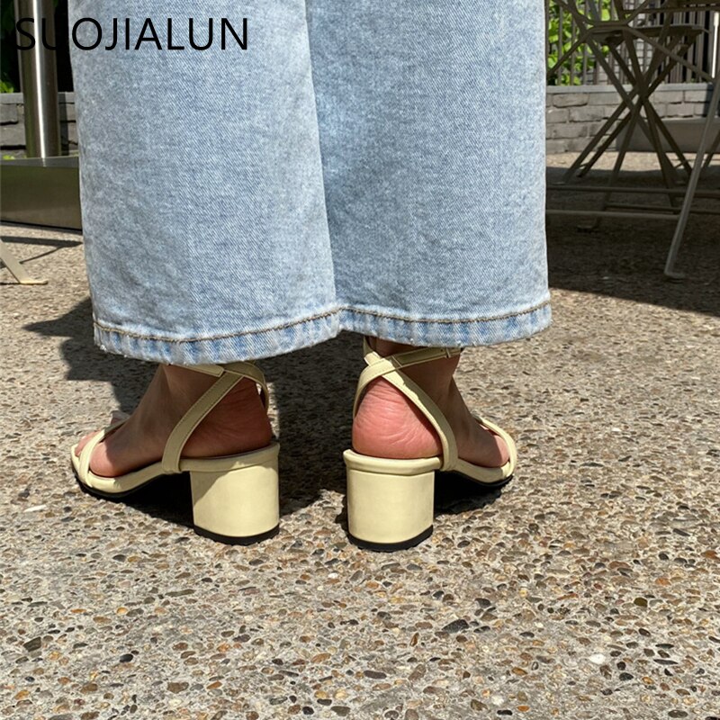 SUOJIALUN Summer Sandals Women Low Square Heel Ank... – Grandado